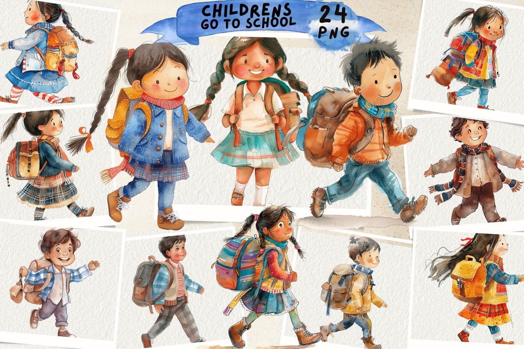 Children Going to School Clip Art, School Girl Clipart, Back to School ...