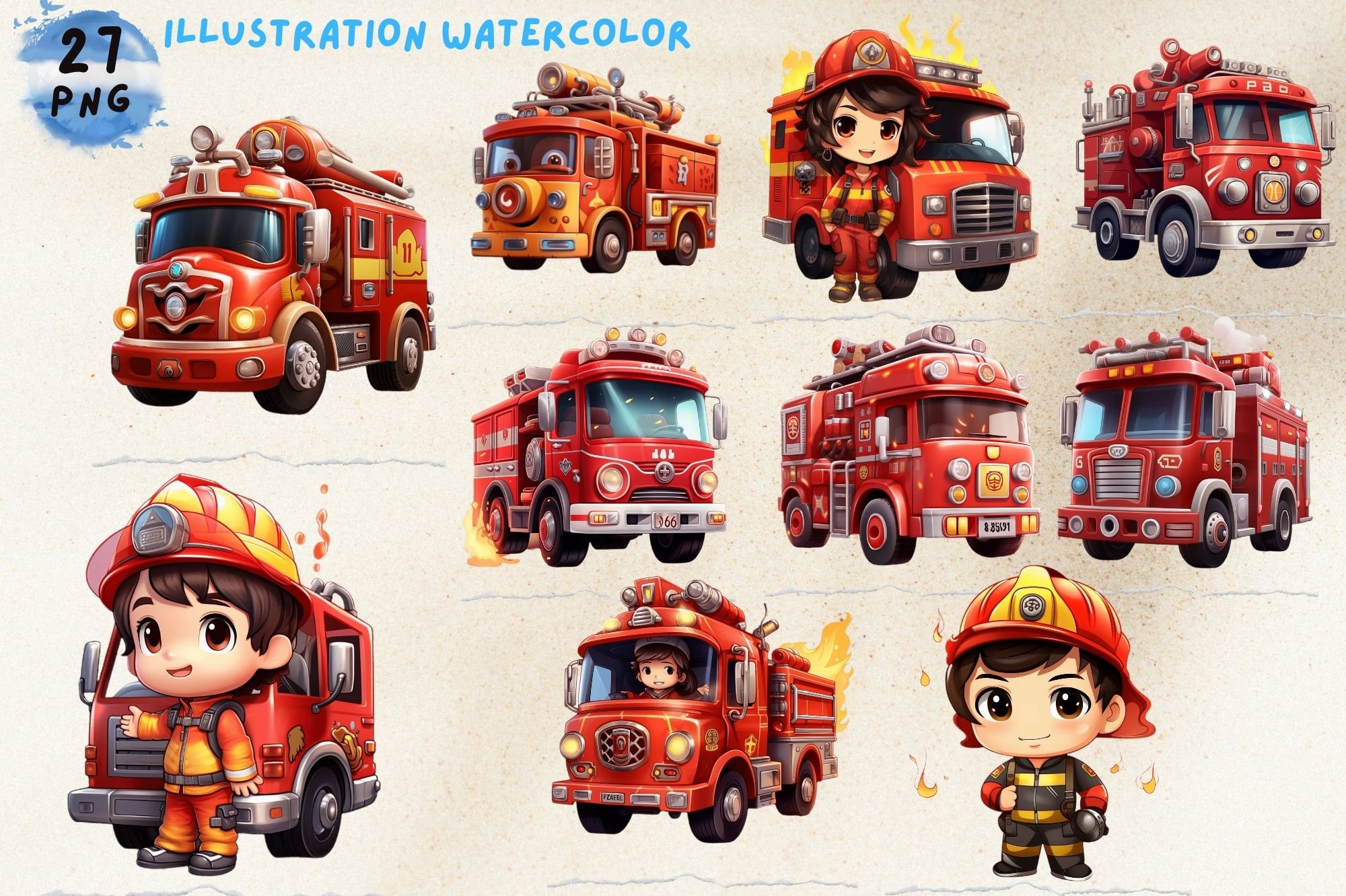 Cute Firefighter, Girl and Boy Chibi Clipart, Firefighter Png, Fire ...