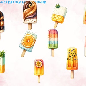 Pastel Summer Popsicle Clipart: Watercolor Ice Cream Pngs (digital ...