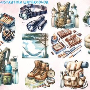 Camping Watercolor Clipart, Outdoor Camp, Bonfire, Backpack, Tent ...