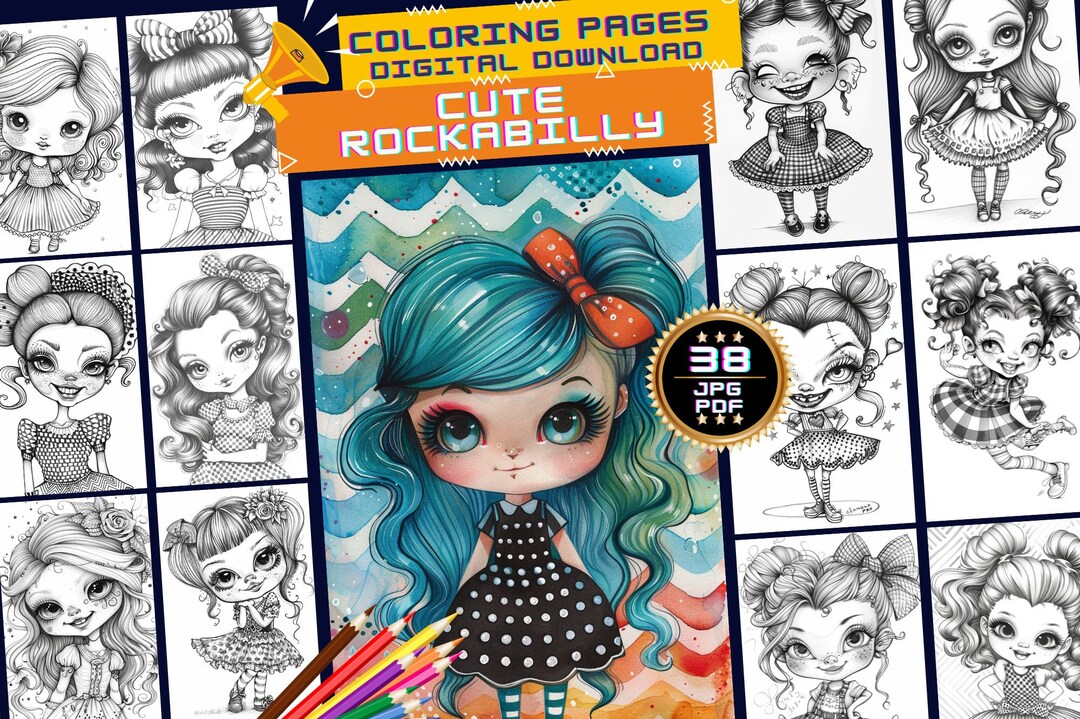 Cute Rockabilly Retro Girl Coloring , Funny Rockabilly Retro Girl ...