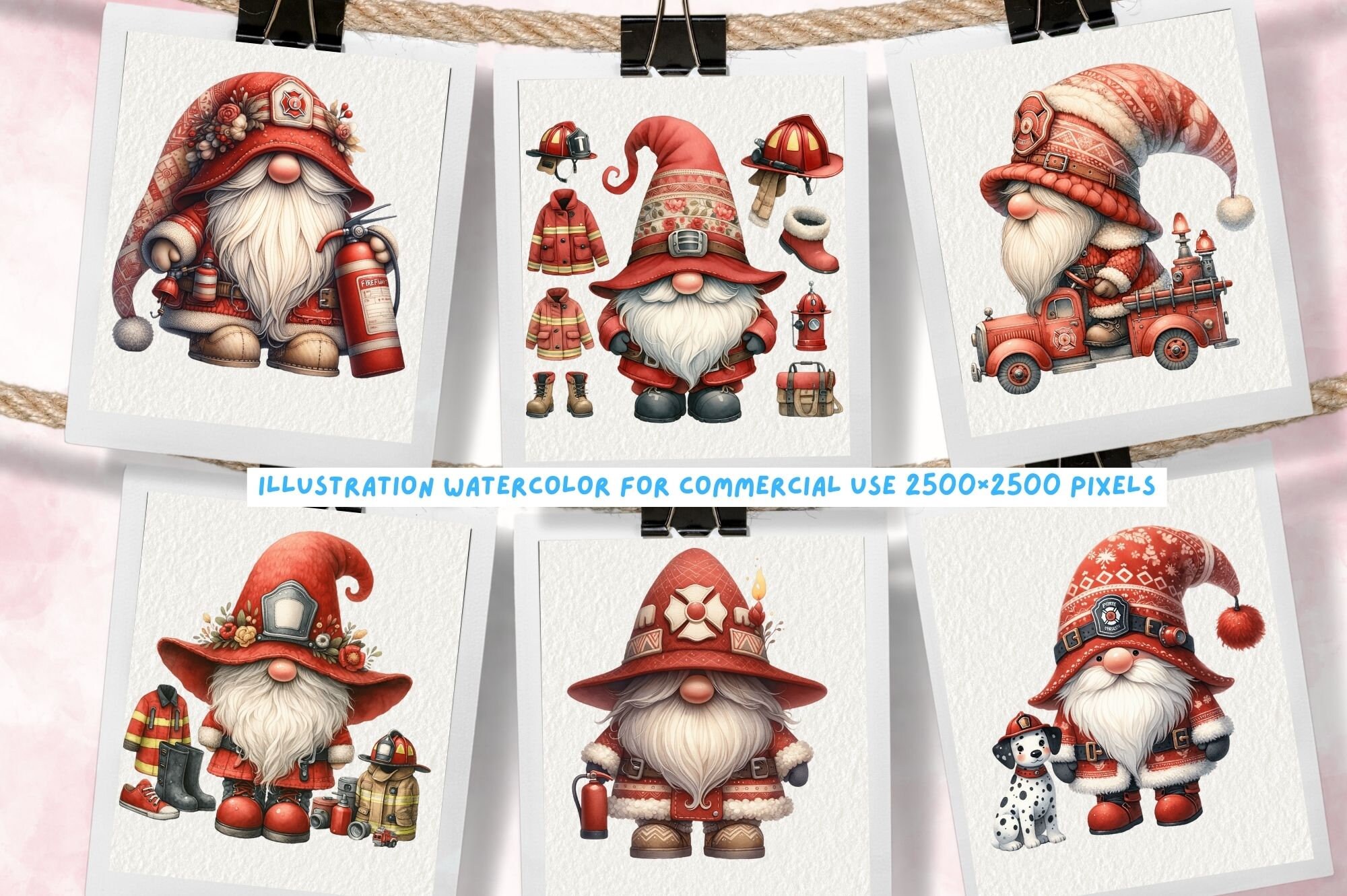 Firefighter Gnome Watercolor Clipart, Gnome Firefighter, Firefighter ...
