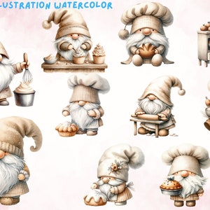Baker Gnome Watercolor Clipart, Gnome Pastry Chef Clipart, Chef Gnome ...