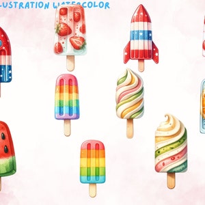 Pastel Summer Popsicle Clipart: Watercolor Ice Cream Pngs (digital ...