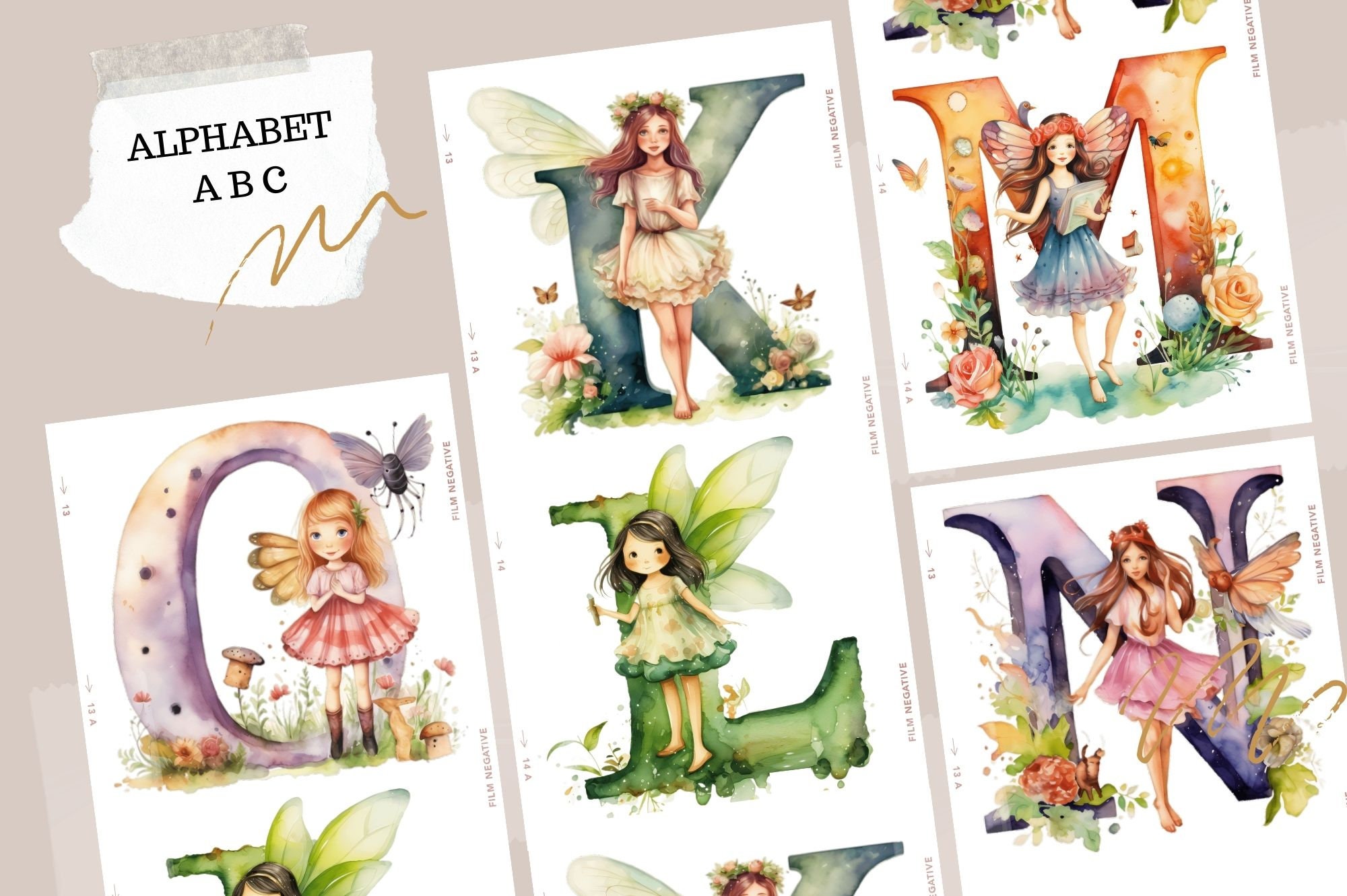 ABC Magical Fairy Watercolor Clipart, Alphabet, Letters, a to Z, Card ...