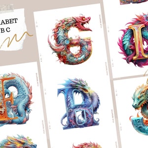 Chinese Dragons Letters Clipart Illuminated, Fantasy Dragon, Alphabet ...
