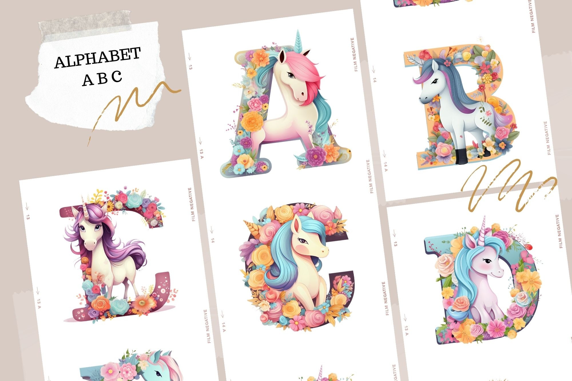 Unicorn Floral Alphabet Letters Clipart Unicorn Clipart - Etsy