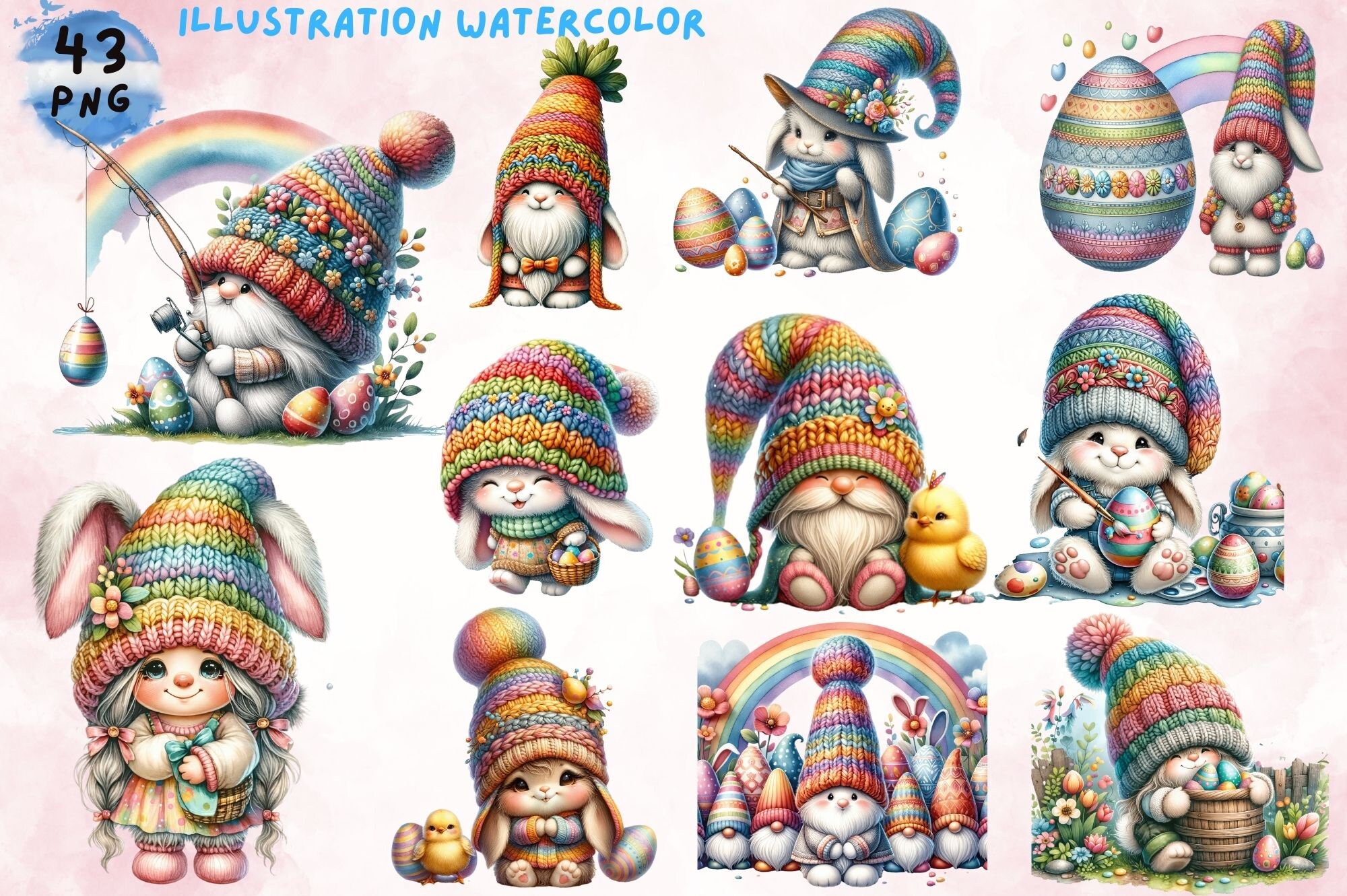 Easter Gnomes Watercolor Clipart, Spring Flowers Easter Eggs Gonks ...