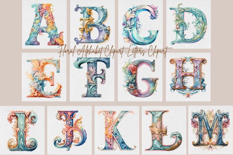 Art Nouveau Pastel Clipart, Full English Alphabet, Mystical ...