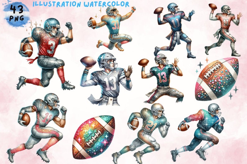 American Football Watercolor Clipart, Cute Sports Illustrations ...