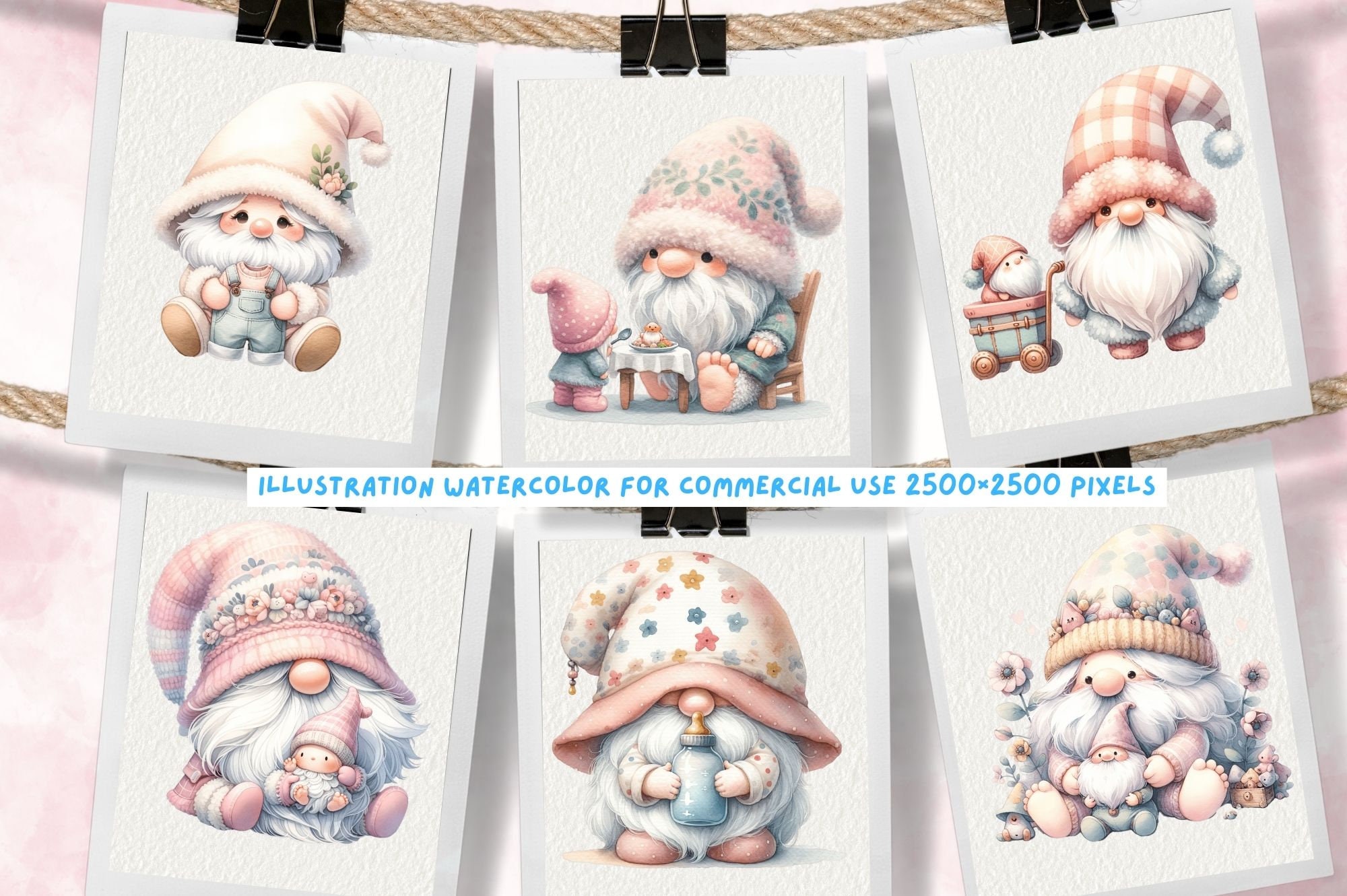 Mother's Day Gnome Watercolor Clipart: Mom & Baby PNG (digital Download ...