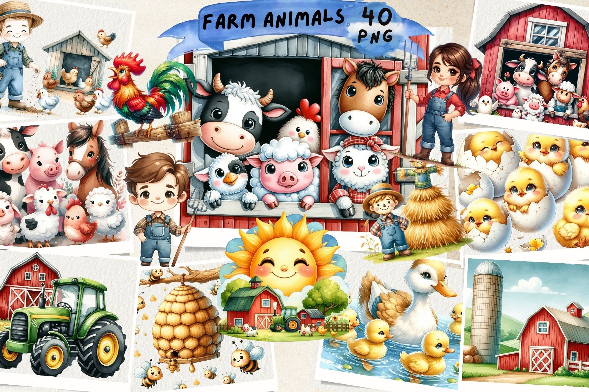 Cute Farm Clipart, Cute Animated Animals, Cow, Farm, Chicken, Barn ...