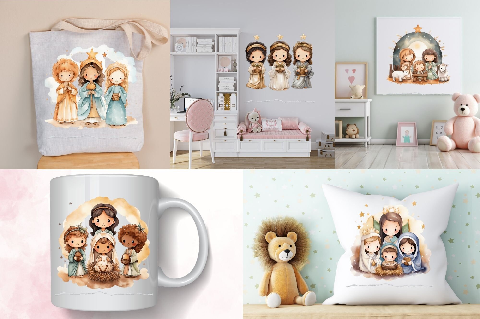 Cute Nativity Christmas Clipart, Nativity Scene, Xmas Watercolor Jesus ...