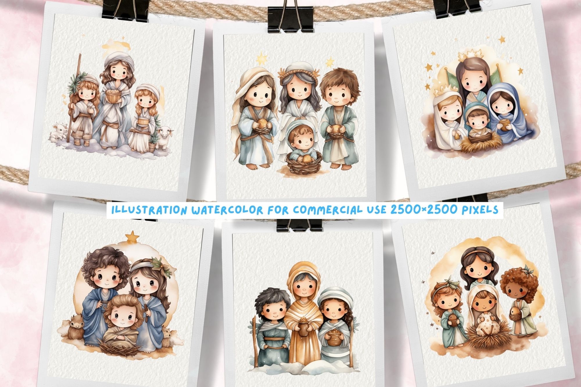 Cute Nativity Christmas Clipart, Nativity Scene, Xmas Watercolor Jesus ...