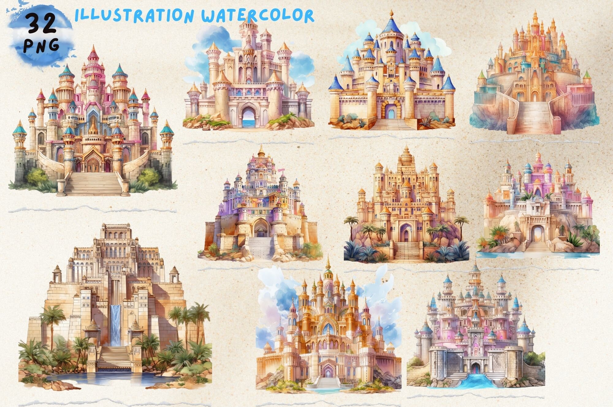 Castle Pastel Watercolor Clipart Fairy Tale Princess Castle - Etsy