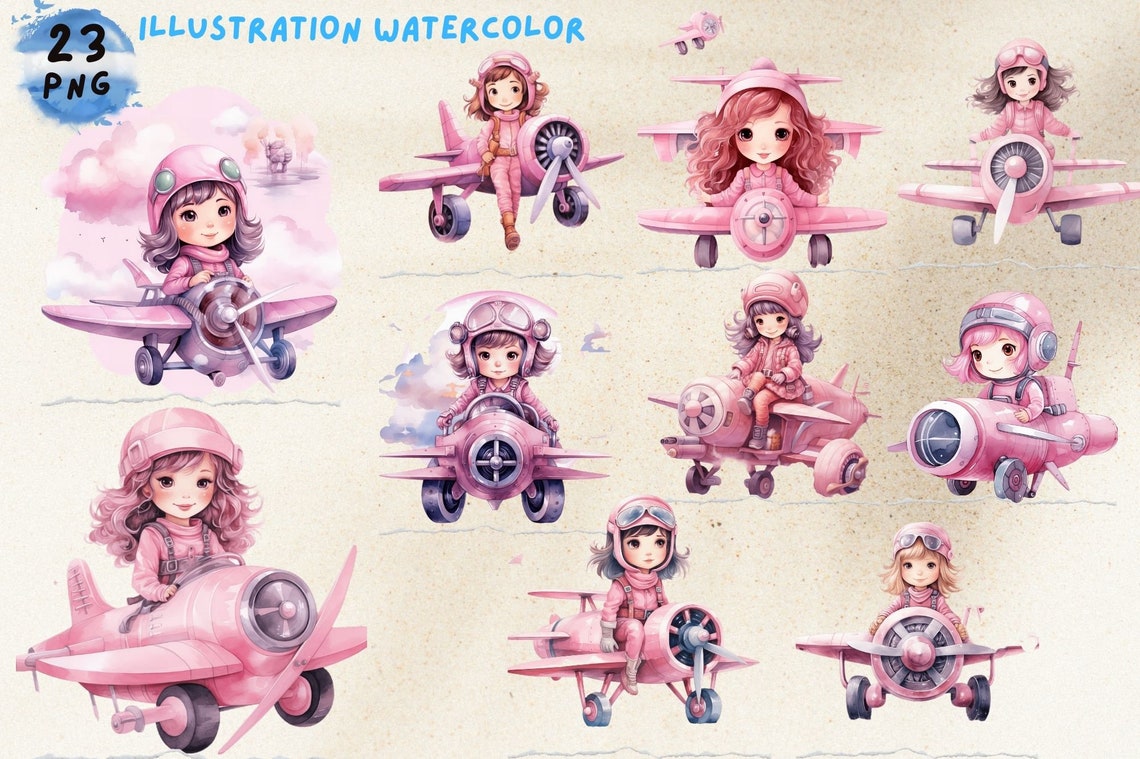 Pink Pilot Clipart Watercolor, Pink Pilot Helicopter, Girl Pilot ...