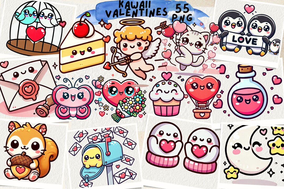 Adorable Valentine's Day Clipart, Cute Romantic for Cards, Valentines ...
