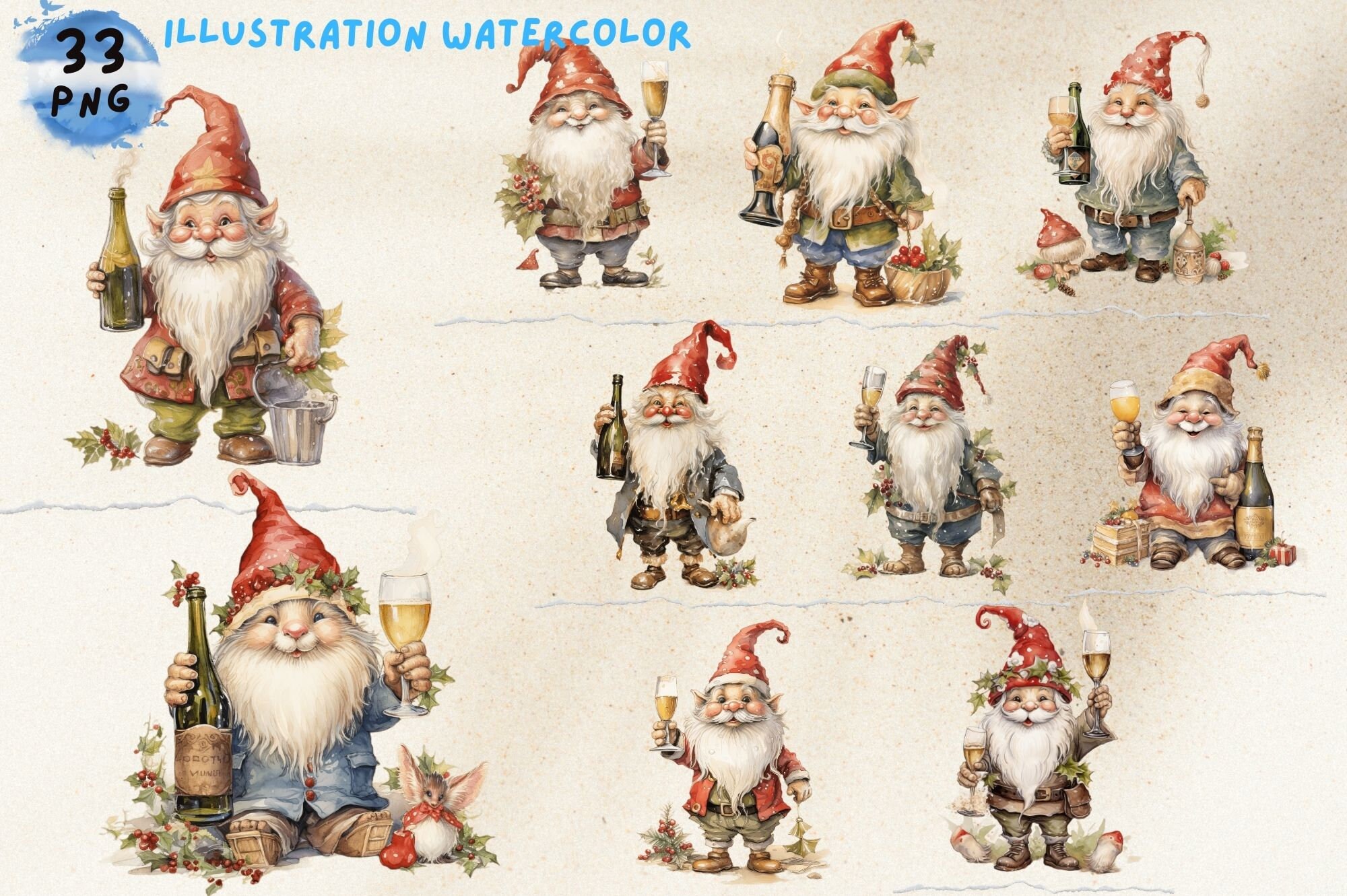 Gnomes Celebrating a Party Clipart, New Year Gnome Clipart Png ...
