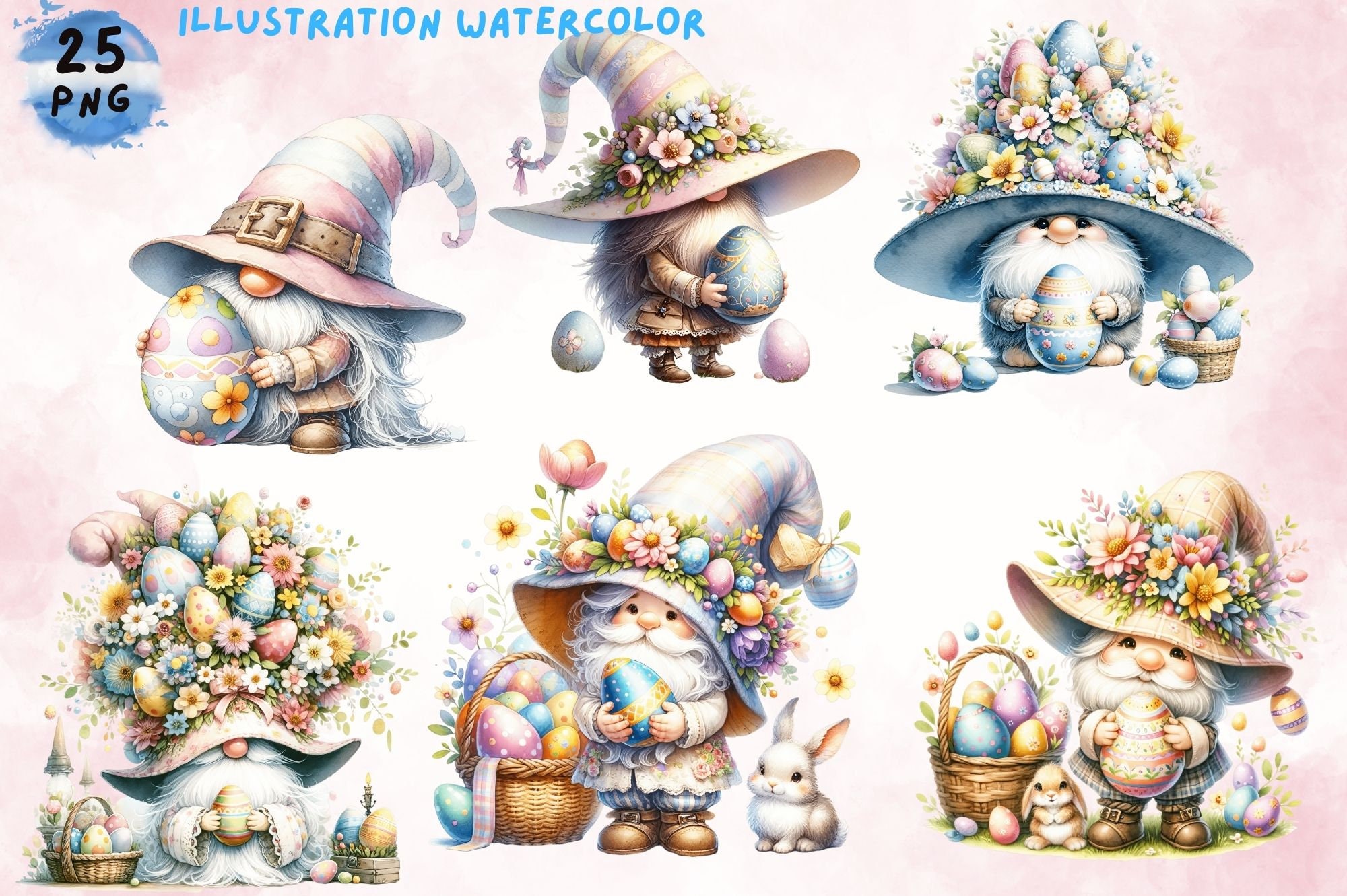 Watercolor Easter Gnome Clipart Bundle, Easter Eggs, Garden Clipart ...