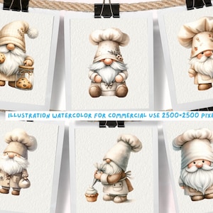 Baker Gnome Watercolor Clipart, Gnome Pastry Chef Clipart, Chef Gnome ...