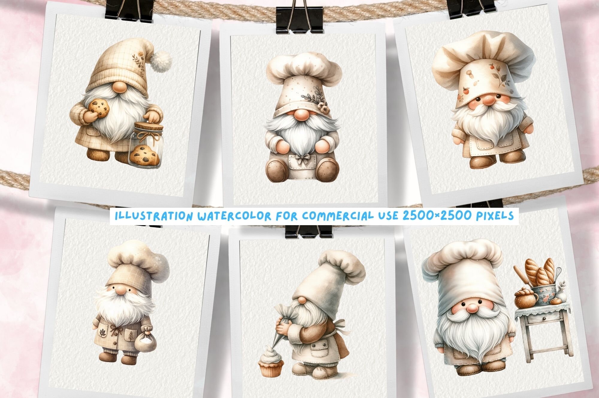 Baker Gnome Watercolor Clipart, Gnome Pastry Chef Clipart, Chef Gnome ...