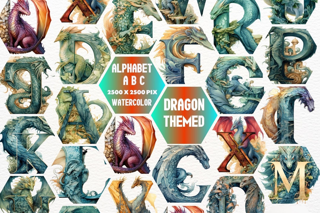 Dragon Themed Alphabet Clipart, Dragon Clipart ,celtic Alphabet ...