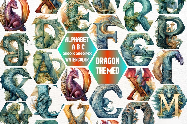 Dragon Themed Alphabet Clipart, Dragon Clipart ,celtic Alphabet ...