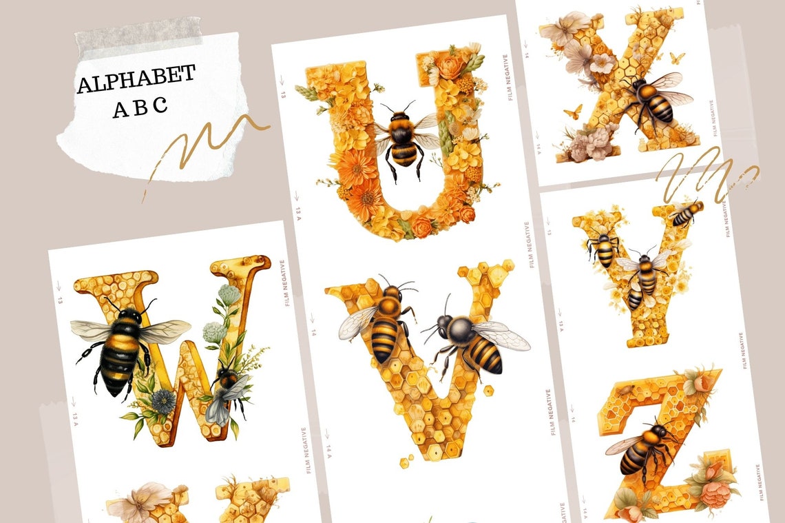 Honeybee Alphabets and Number, Bee Font, Bee Alphabet, Animal Font ...