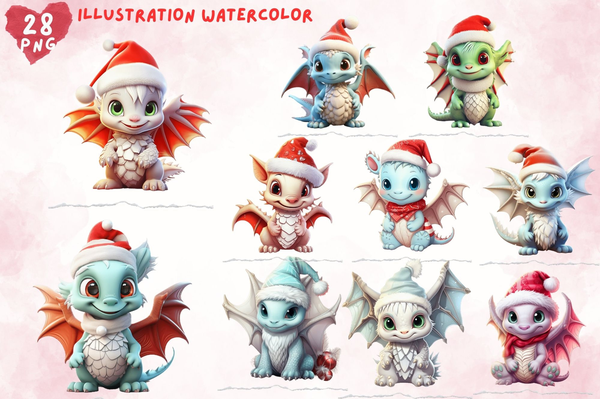 Baby Dragon Christmas Watercolor Clipart Holiday Dragon - Etsy