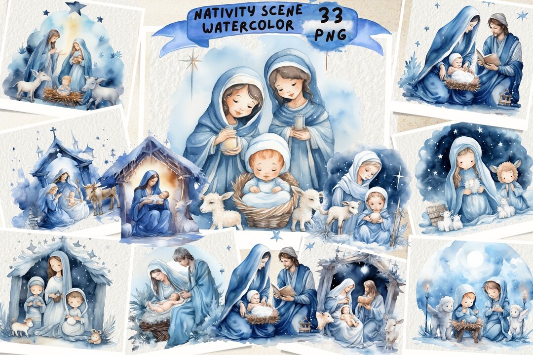 Nativity Scene Blue Clipart , Christmas Nativity Set Clipart, Christmas ...