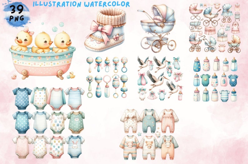 Watercolor Newborn Clipart: Baby Shower, Nursery Art (PNG) - Etsy