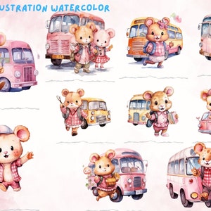 Teddy Mouse School Bus Clipart, Back to School Clipart, Teaching ...