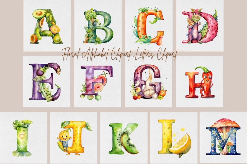 Fruits and Vegetables Alphabet Clipart, Vegetables Letterst, Fruit and ...