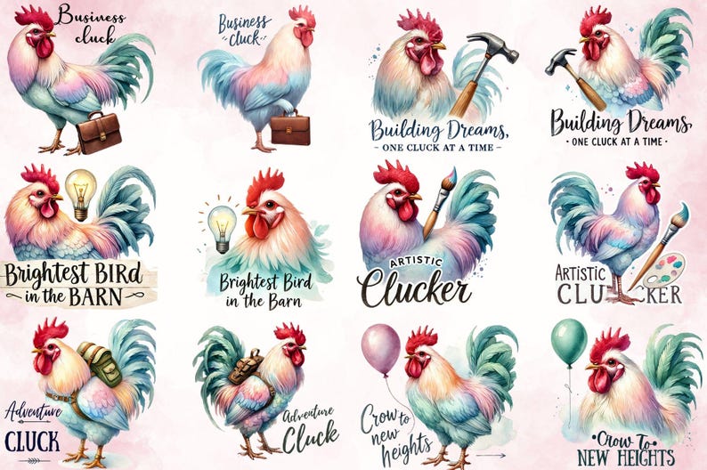 Funny Rooster Clipart: Sarcastic Chickens in Clothes (PNG) - Etsy