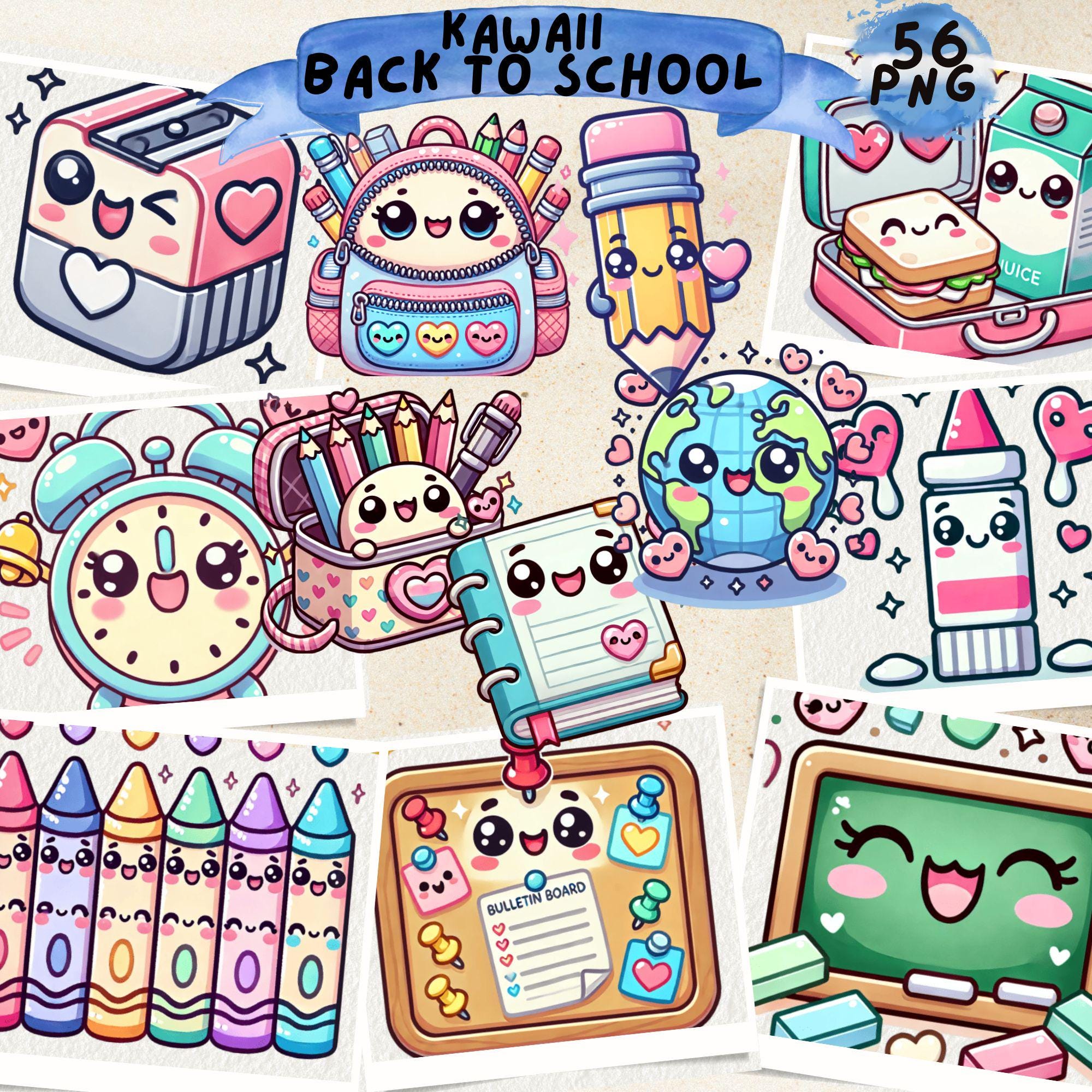 Kawaii Back to School Clipart: Teacher & School Supplies (PNG) - Etsy