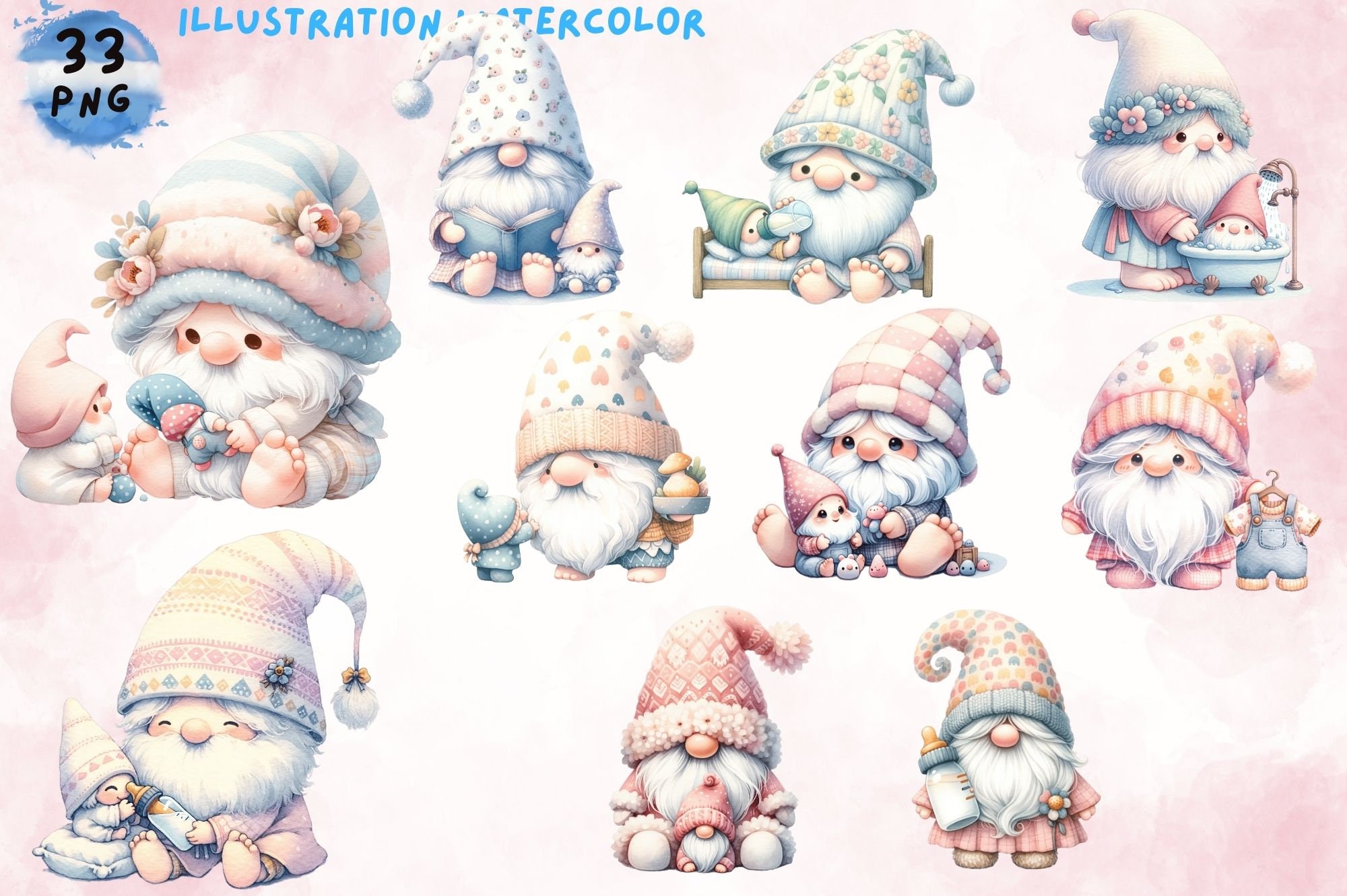 Mother's Day Gnome Watercolor Clipart, Mom Baby Watercolor PNG, Mother ...