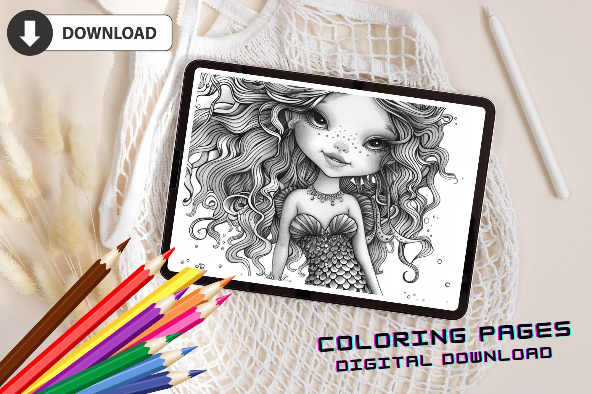 Mermaid Coloring Pages, Fantasy Coloring Pages, Chibi Mermaid Coloring ...