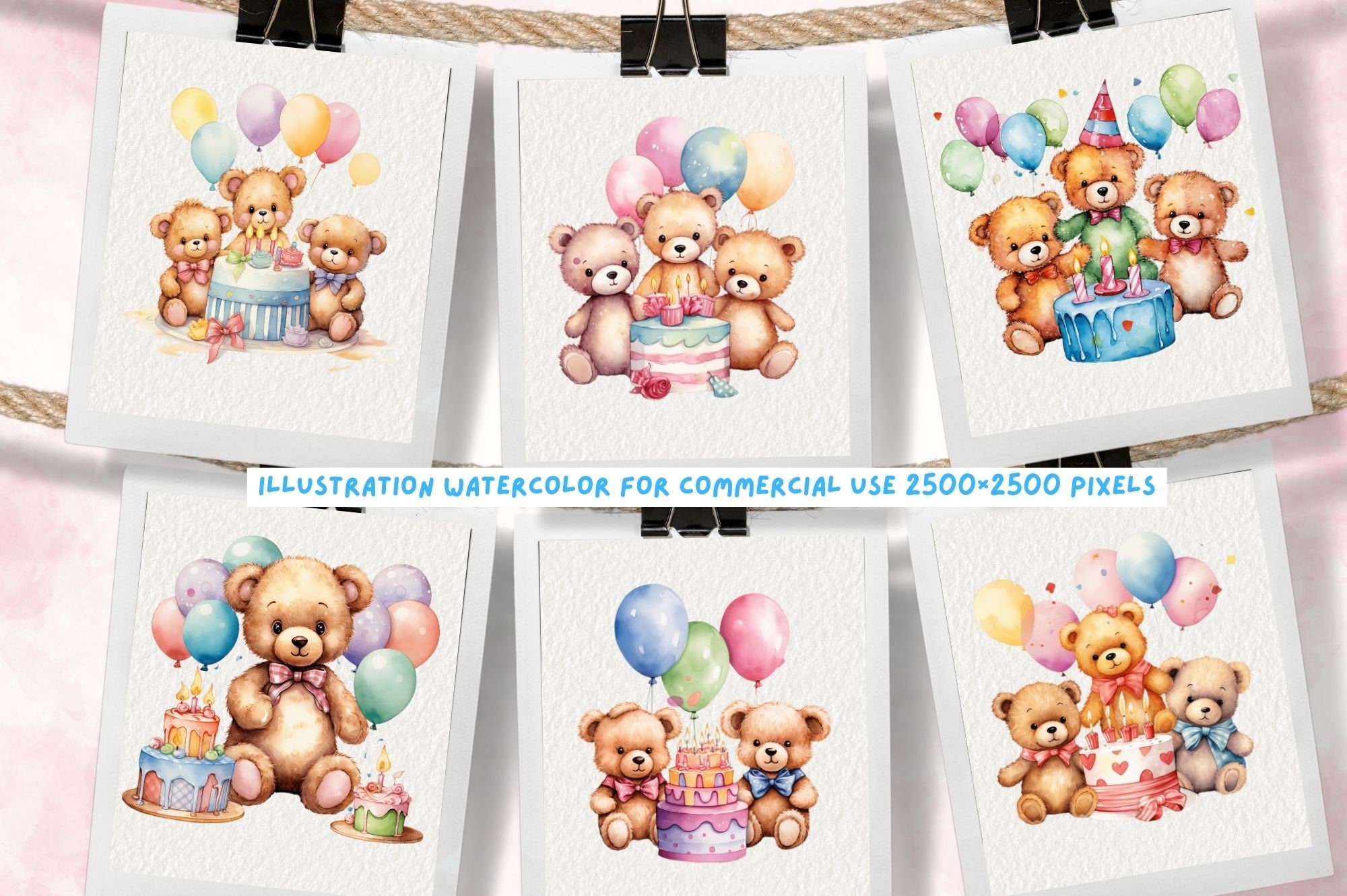 Teddy Bear Birthday Clipart Cake Birthday Bear Digital Paper - Etsy