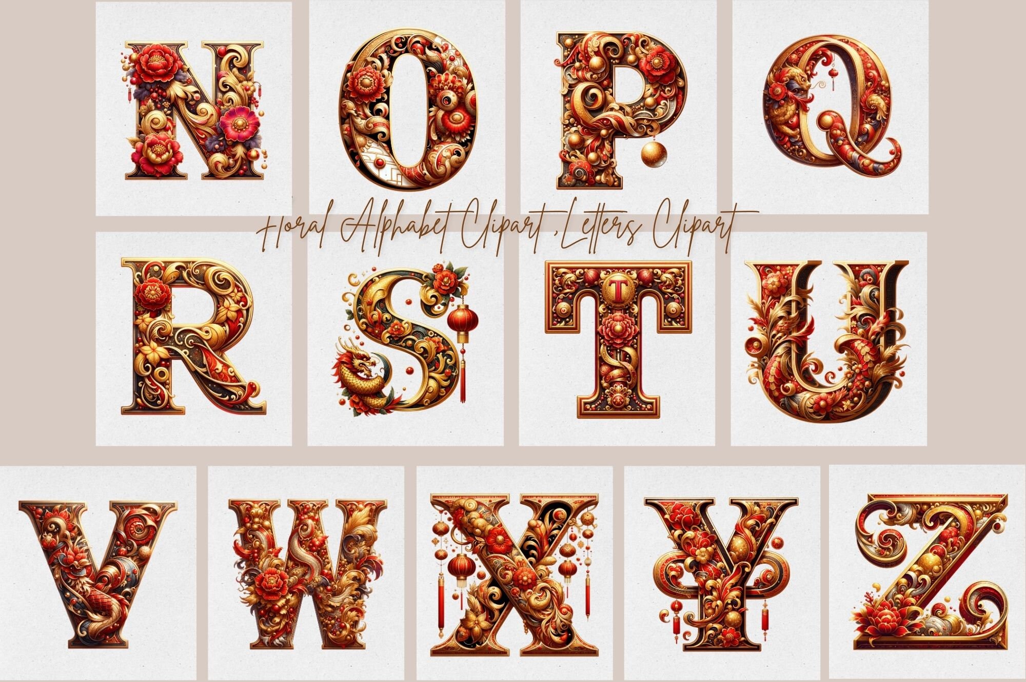 Chinese New Year Letters Alphabet, Letters A-Z, Numbers 0-9 , Chinese ...