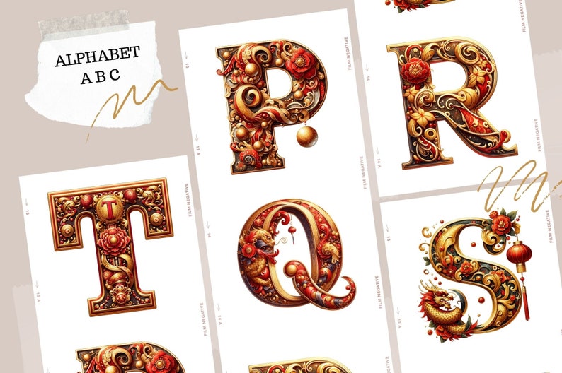 Chinese New Year Letters Alphabet, Letters A-Z, Numbers 0-9 , Chinese ...