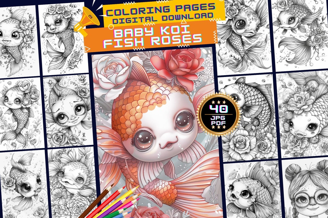Whimsical Baby Koi Fish Roses, Koi Fish Coloring Pages Adults, Koi Line ...