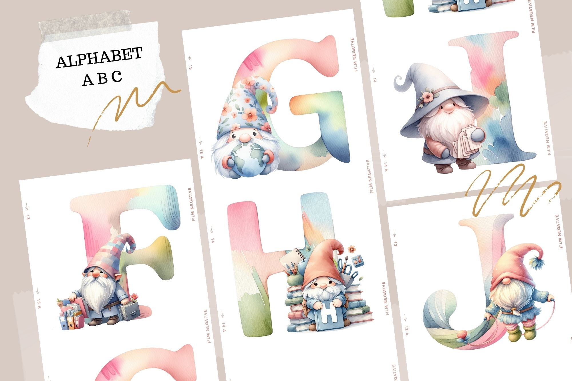Back to School Gnome Alphabet Clipart, Gnome Supplies Alphabet, Gnome ...