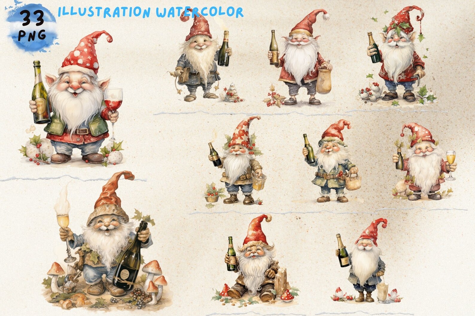 Gnomes Celebrating a Party Clipart, New Year Gnome Clipart Png ...