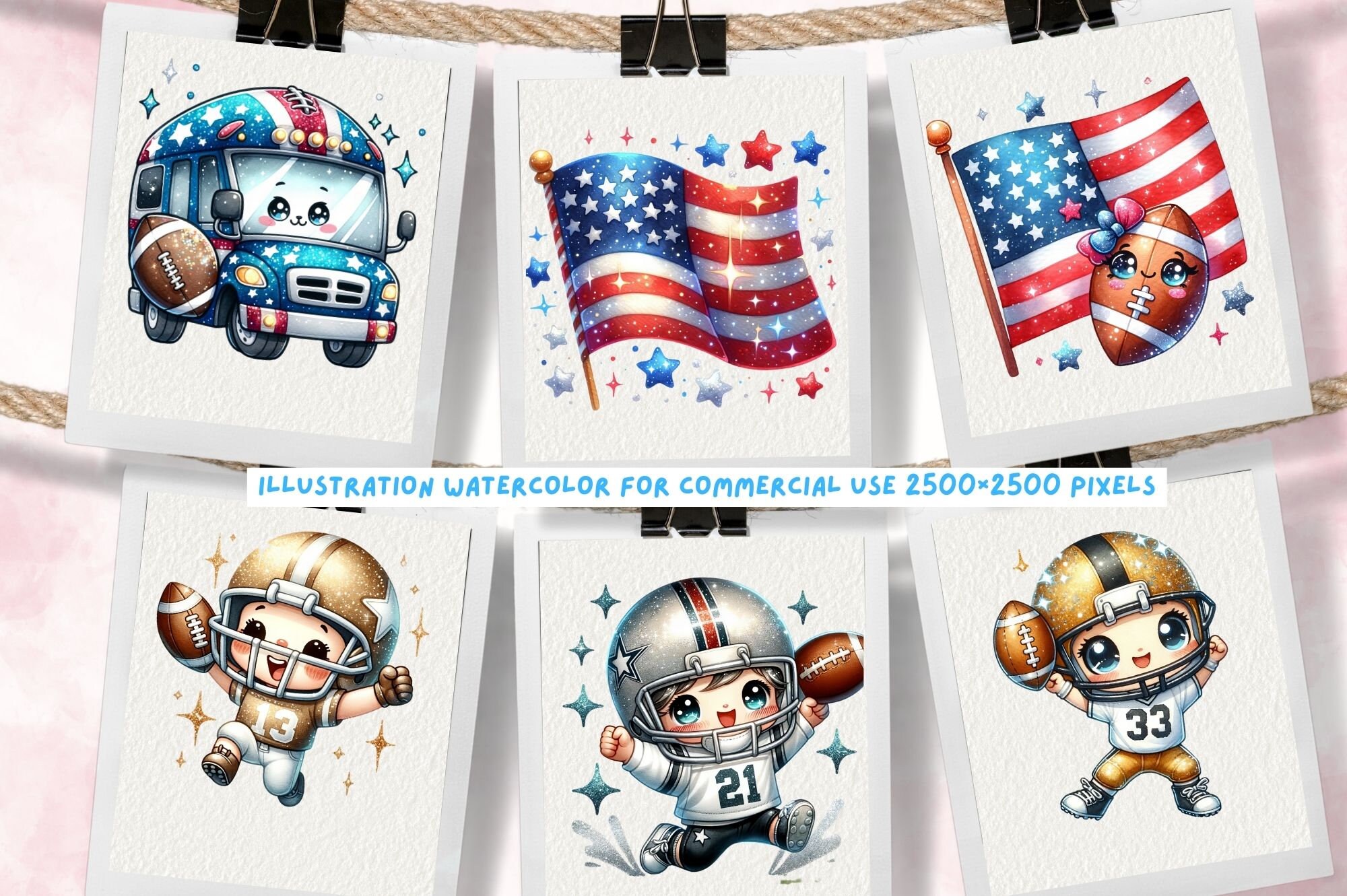 American Football Watercolor Clipart, Cute Sports Illustrations ...
