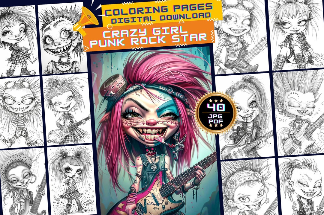 Female Punk Rock Coloring Pages, Punk Style Girls Coloring Book ...