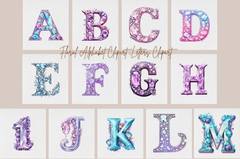 Crystal Alphabet, Crystal Alphabet Scrapbook, Gemstone Clipart, Nature ...