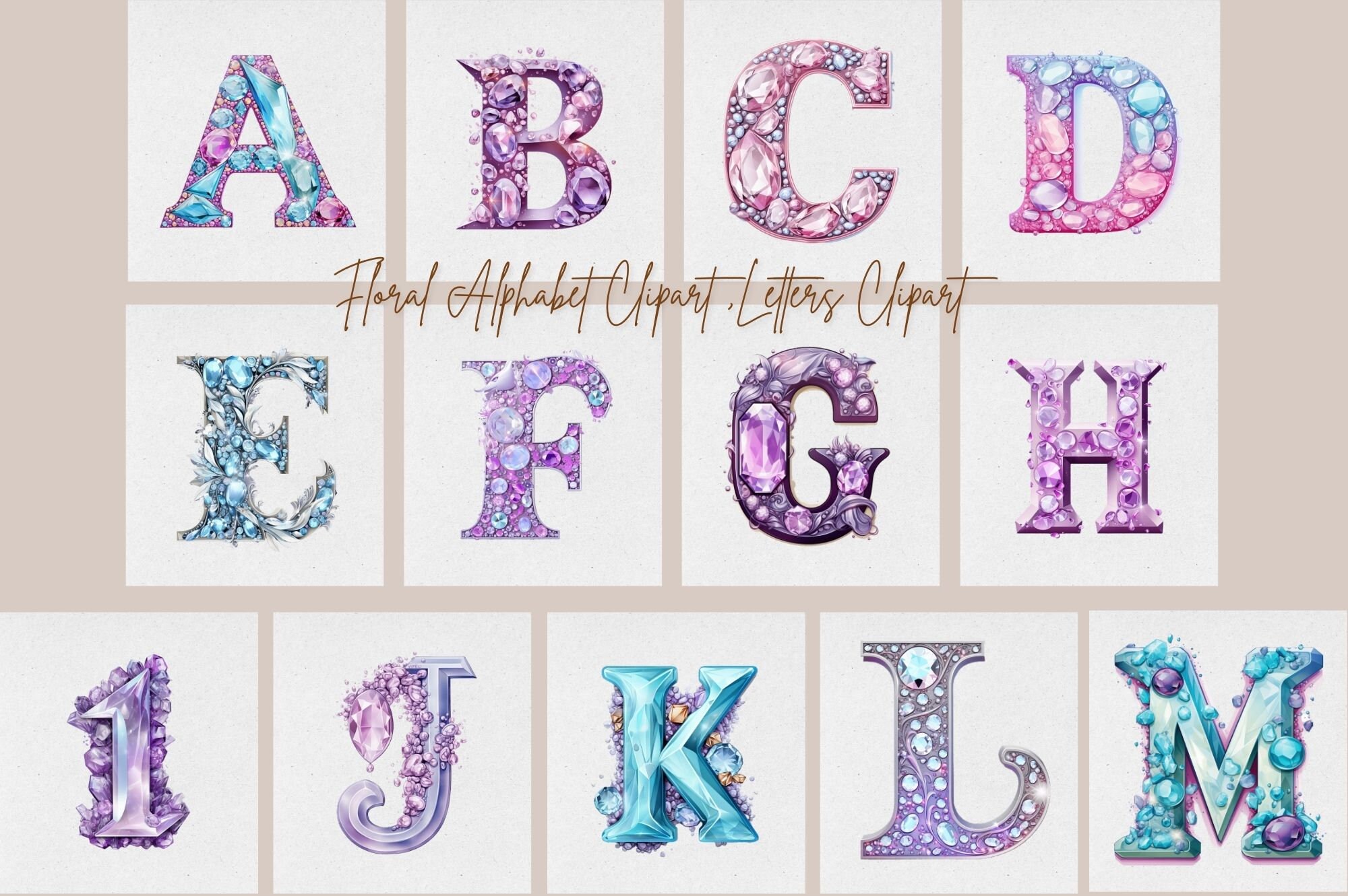 Crystal Alphabet, Crystal Alphabet Scrapbook, Gemstone Clipart, Nature ...