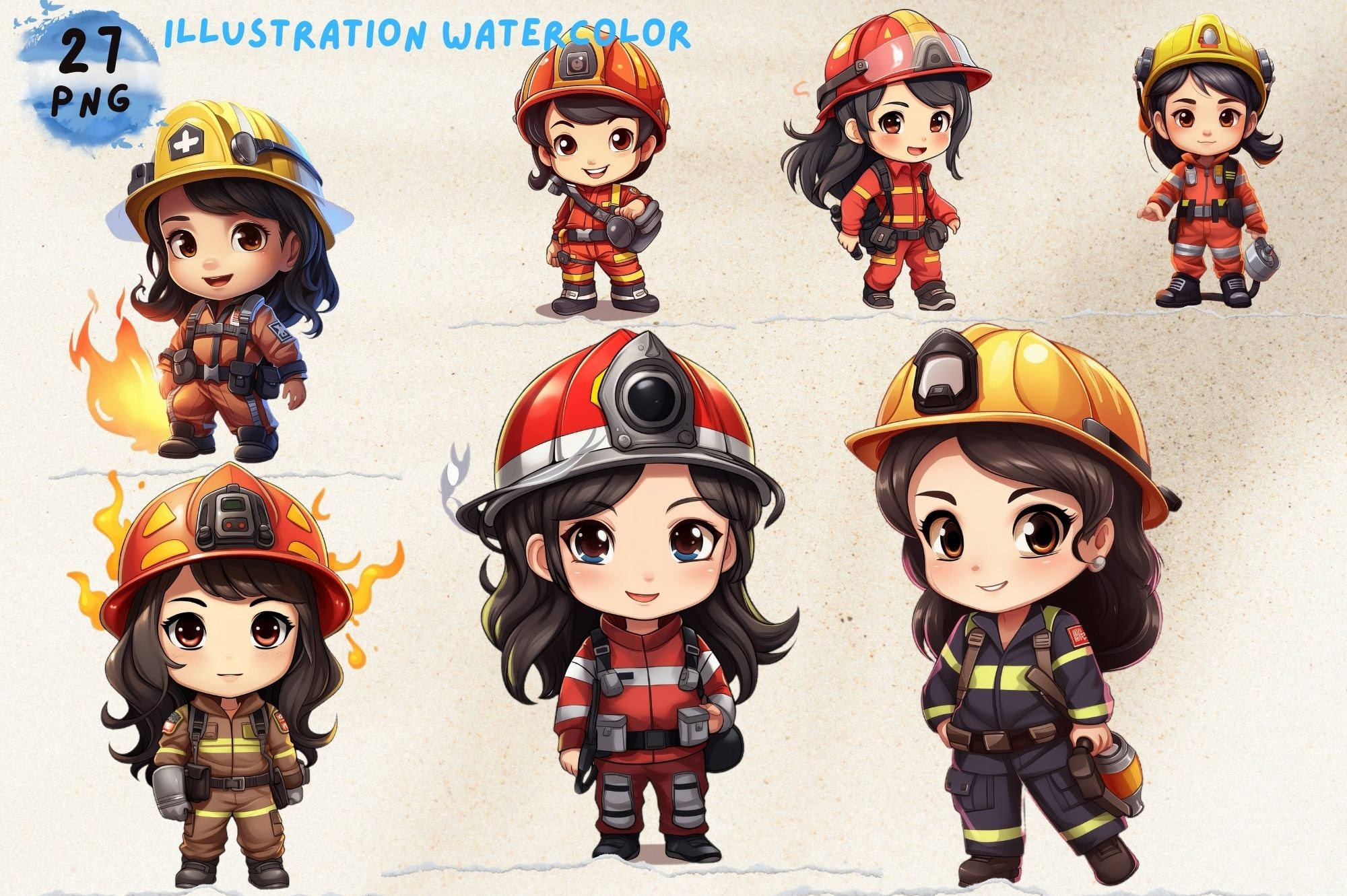Cute Firefighter, Girl and Boy Chibi Clipart, Firefighter Png, Fire ...