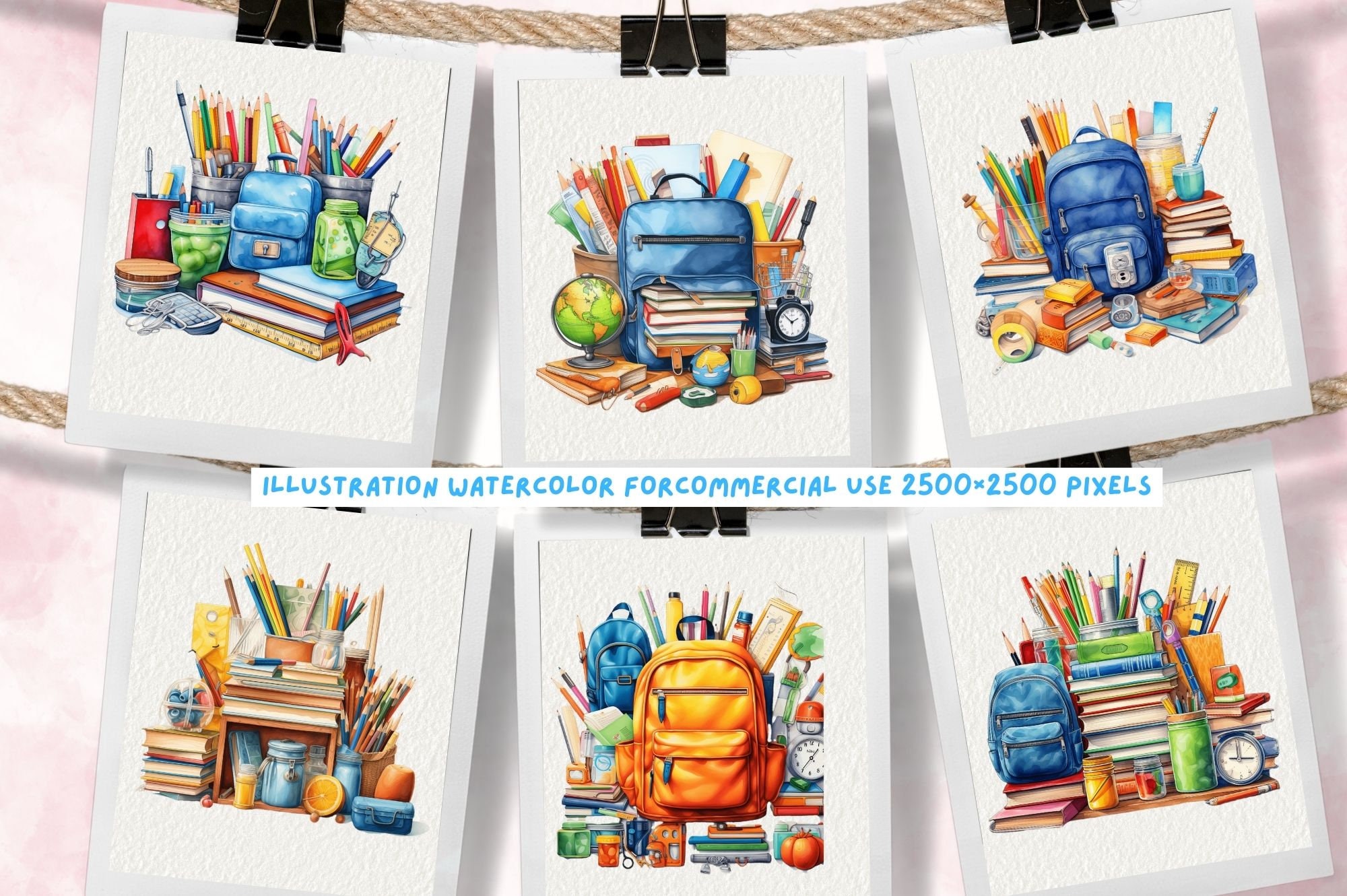 Back to School Clipart, Watercolor Back to School Clipart Set, School ...