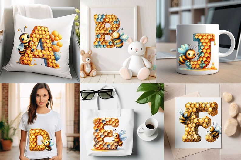 Honey Bee Clipart: Honeycomb Doodle Alphabet (PNG) - Etsy